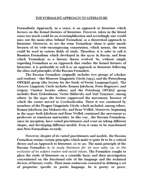 The Formalist Approach To Literature Pdf Semiotics Cognitive Science