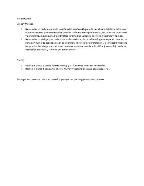 Taller 1 Python Ejercicios Libreria Pandas Taller Python Listas Y Matrices Desarrollar Un