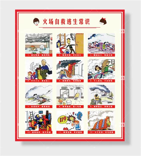 火场安全自救逃生教育宣传展板素材模板下载 图巨人