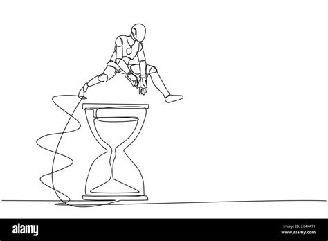 Single Continuous Line Drawing Robot Jumping Over Hourglass Business Scheduling And Time