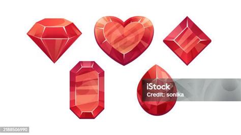 다른 모양의 보석 루비 세트입니다 하트 모양의 루비 붉은 색의 보석 게임용 벡터 Ui 아이콘 보석 자연 현상에 대한 스톡 벡터 아트 및 기타 이미지 Istock