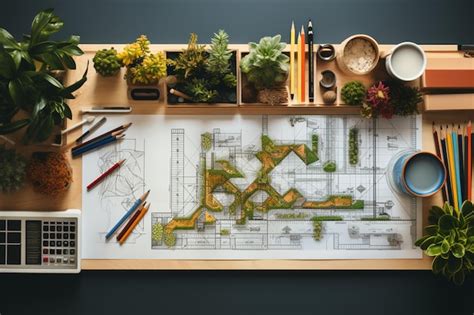 Drafting Tools Near Plant And Keyboard Premium Ai Generated Image