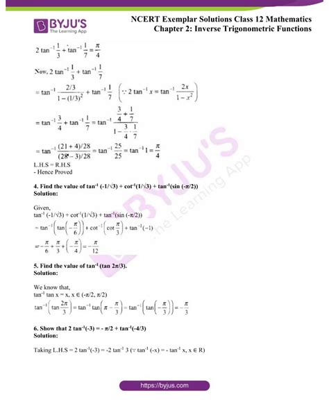 Ncert Exemplar Solutions For Class 12 Maths Chapter 2 Inverse Trigonometric Functions Access
