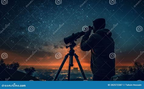 A Person Holding A Telescope Scanning The Skies For Unidentified A Person Holding A Telescope Scanning The Skies For Unidentified