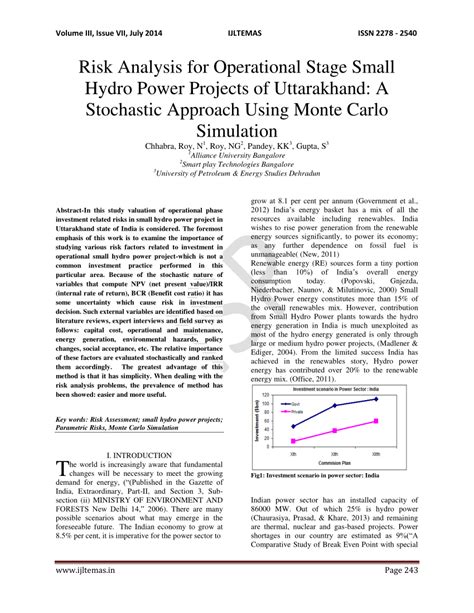 PDF Risk Analysis In Operational Stage Small Hydro Power Project A