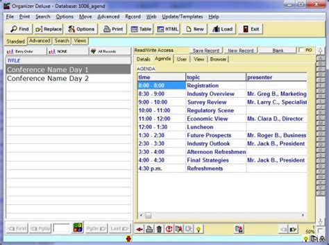 Free Agenda Table Database Template For Organizer Advantage Database Manager For Windows