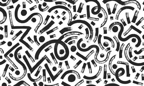 Brush Seamless Pattern Black Curved Lines Abstract Ornament Elements Grunge Swirls And Shapes