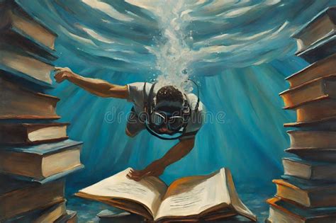 Immersive Learning Diving Into The World Of Books Stock Illustration Illustration Of Knowledge