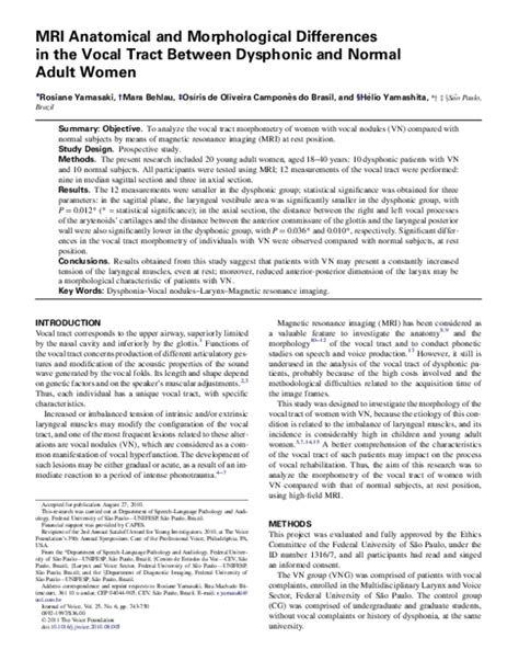 Pdf Mri Differences In Vocal Tract Of Women With Vn