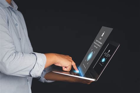 랩톱의 컴퓨터 시스템에 대한 가상 화면의 지문에 의한 로그인 페이지입니다 가상현실에 대한 스톡 사진 및 기타 이미지 가상현실