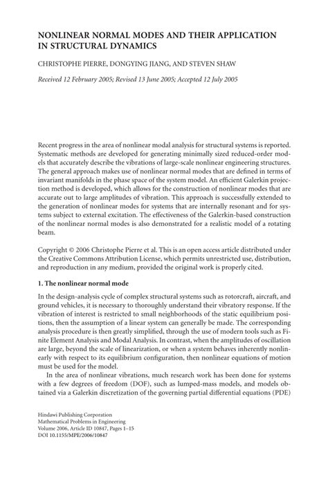 PDF Nonlinear Normal Modes And Their Application In Structural Dynamics