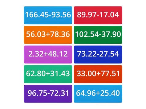 Decimal Addition Subtraction Voltear Fichas