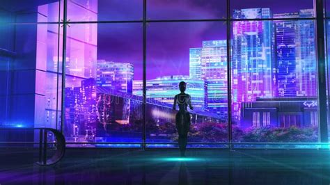 Android Stands In The Middle Of A Modern Office 3d Render Stock Footage Video Of City Night