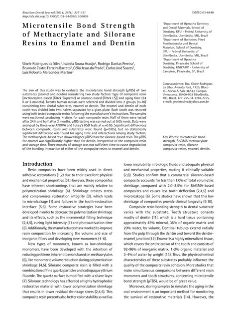 Pdf Microtensile Bond Strength Of Methacrylate And Silorane Resins To Enamel And Dentin