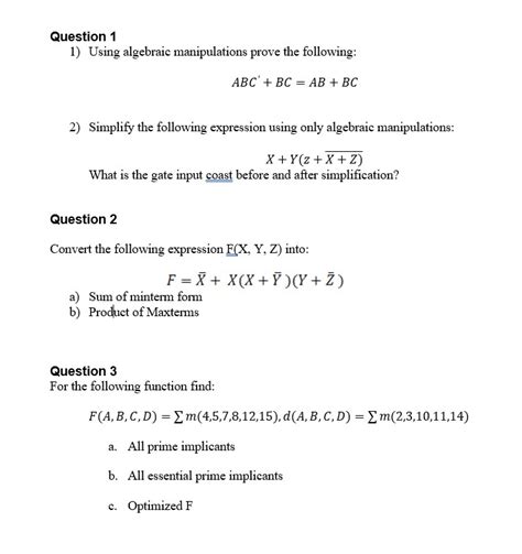 Solved Question 1 1 Using Algebraic Manipulations Prove The