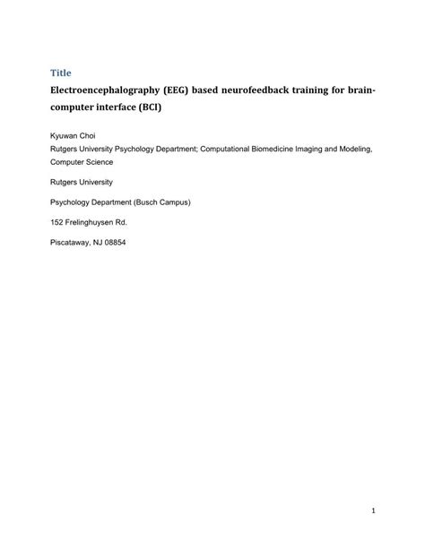 Eeg Based Neurofeedback Training For Brain Computer Interface Bci