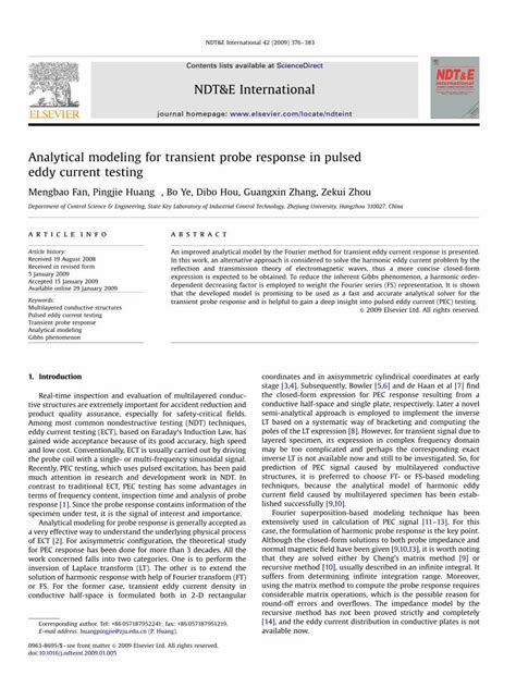 Pdf Analytical Modeling For Transient Probe Response In Pulsed Eddy