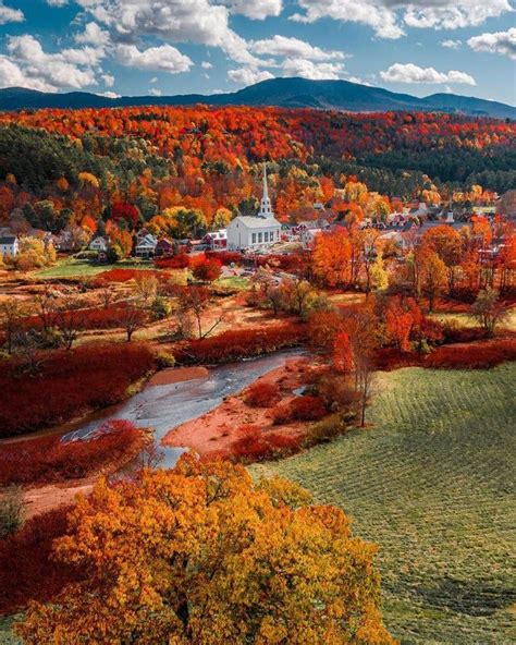 Fall Colors At The Small Town Of Stowe Lamoille County Vermont