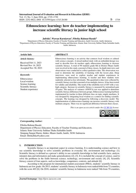 Pdf Ethnoscience Learning How Do Teacher Implementing To Increase Scientific Literacy In