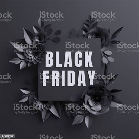 3d 렌더링 검은 금요일 발표 종이 꽃 식물 배경 패션 상업 사각형 배너 꽃 카드 고딕 블랙프라이데이에 대한 스톡 사진 및 기타 이미지 Istock