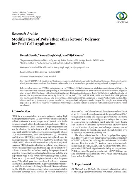 Pdf Modification Of Polyether Ether Ketone Polymer For Fuel Cell Application