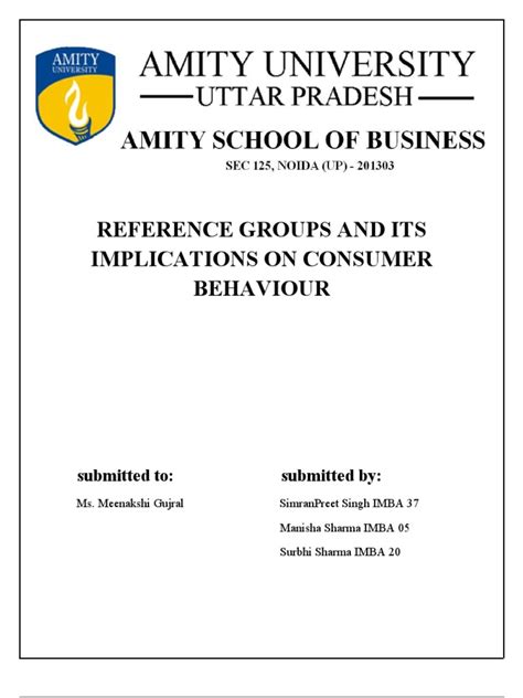 Reference Groups And Its Implications On Consumer Behaviour Submitted