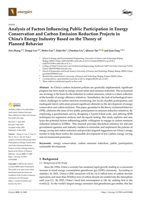 Pdf Analysis Of Factors Influencing Public Participation In Energy Conservation And Carbon