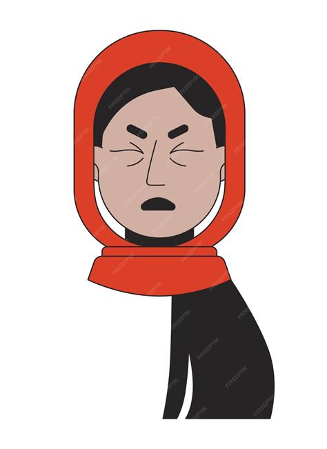 2d 선형 ⁇ 터 아바타 일러스트레이션 헤드스카프 여성 독감 두통 윤 ⁇ 만화 캐릭터 얼굴 고통스러운 표정 평평한 색상 사용자