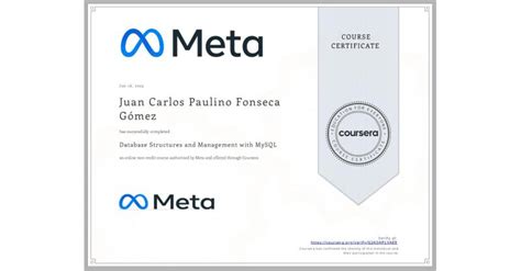 Juan Carlos Paulino Fonseca Gómez On Linkedin Completion Certificate For Database Structures