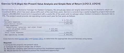 Solved Exercise Algo Net Present Value Analysis And Chegg Com