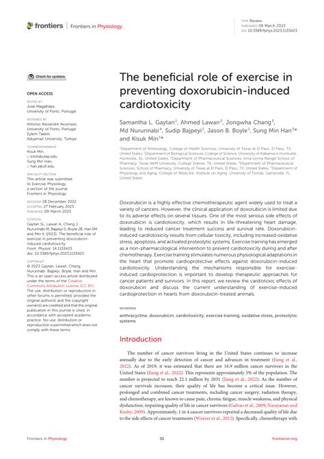 Pdf The Beneficial Role Of Exercise In Preventing Doxorubicin Induced Cardiotoxicity