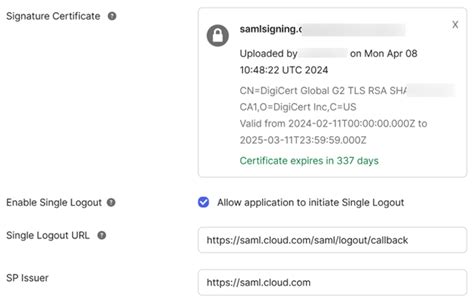 Update The Service Provider Saml Signing Certificate