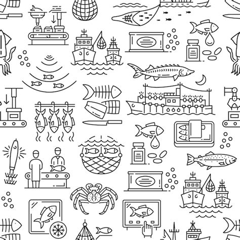 Premium Vector Fishing Industry Seamless Pattern Fishery Boats
