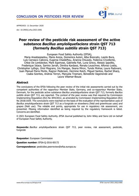 Pdf Peer Review Of The Pesticide Risk Assessment Of The Active Substance Bacillus