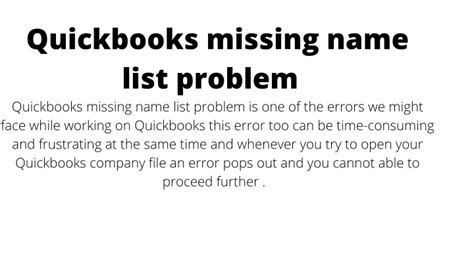 PPT Quickbooks Missing Name List Problem PowerPoint Presentation