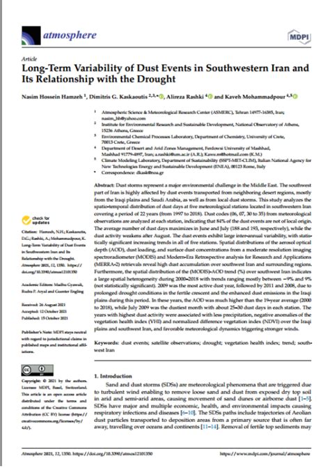 Long Term Variability Of Dust Events In Southwestern Iran And Its Relationship With The Drought