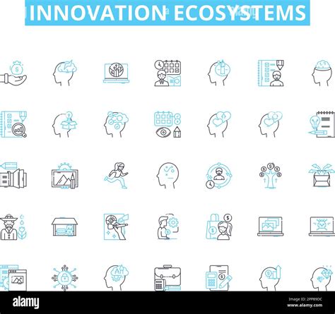 Innovation Ecosystems Linear Icons Set Collaboration Technology Creativity Entrepreneurship