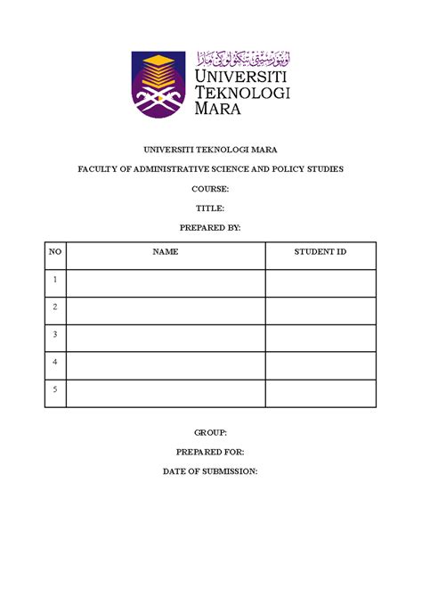 Uitm Assignment Cover Page Introduction Of Management Universiti Teknologi Mara Universiti