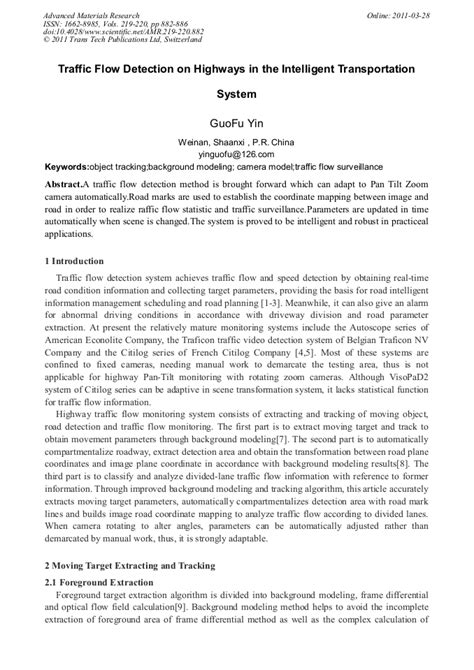 Traffic Flow Detection On Highways In The Intelligent Transportation System Scientific Net