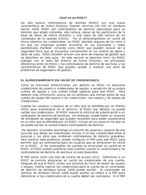 Qué Es Un Rodc Pdf Directorio Activo Autenticación