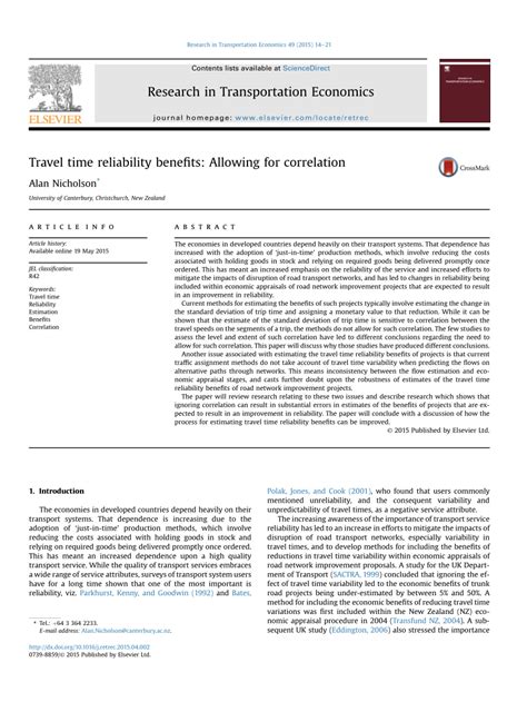 Pdf Travel Time Reliability Benefits Allowing For Correlation