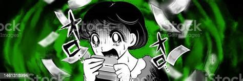 70 년대 소녀 만화 스타일의 흑백 와이드 사이즈 일러스트로 한 소녀가 창백하고 저축이 다 떨어져서 한탄합니다 만화 스타일에 대한 스톡 벡터 아트 및 기타 이미지 Istock