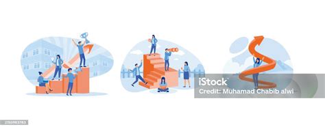 개선을 위한 사업 개발 계획 경력 목표와 성공을 위한 노력 성장 나선형 개념 세트 플랫 벡터 현대 일러스트 레이 션 개념에 대한