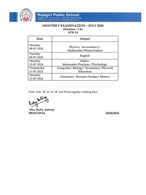 Class 11 Time Table 1 Monthly Test Pdf