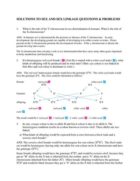 Solutions To Sex And Sex Linkage Problems Solutions To Sex And Sex