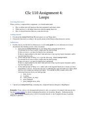 Assignment4 Pdf CSc 110 Assignment 4 Loops Learning Outcomes When