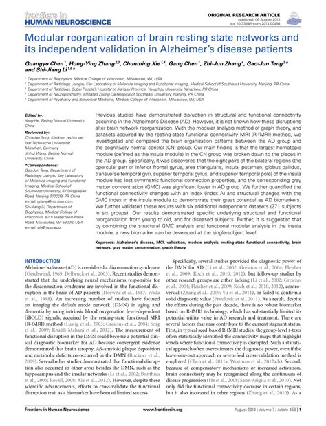 Pdf Modular Reorganization Of Brain Resting State Networks And Its Independent Validation In