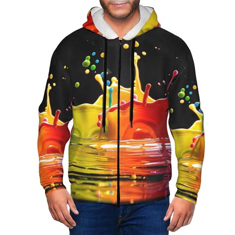 Goofa Vibrant Color Splash Pattern Mens Full Zip Hoodie Zip Up