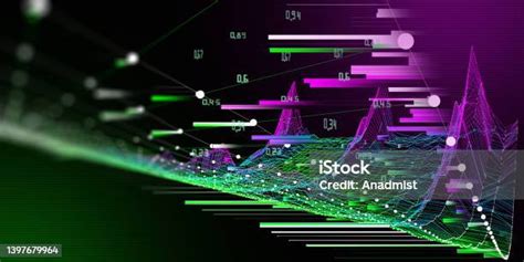 빅 데이터 검정에 구부러진 색상 격자가있는 추상적 인 배경 분석 3d 알고리즘 프레젠테이션 비즈니스 과학 및 기술 데이터 분석 표현을 위한 배너입니다 빅데이터에 대한 스톡