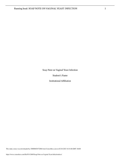 Soap Note On Vaginal Yeast Infection Scholarfriends Soap Note On Vaginal Yeast Infection Scholarfriends